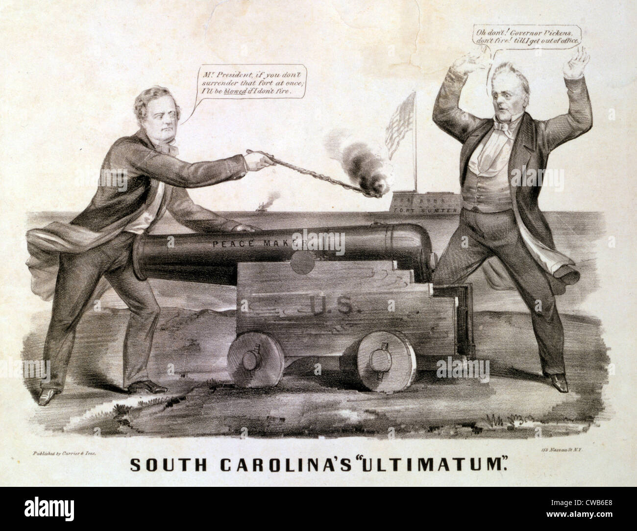 South Carolina's 'Ultimatum'. Editorial cartoon illustrating South ...