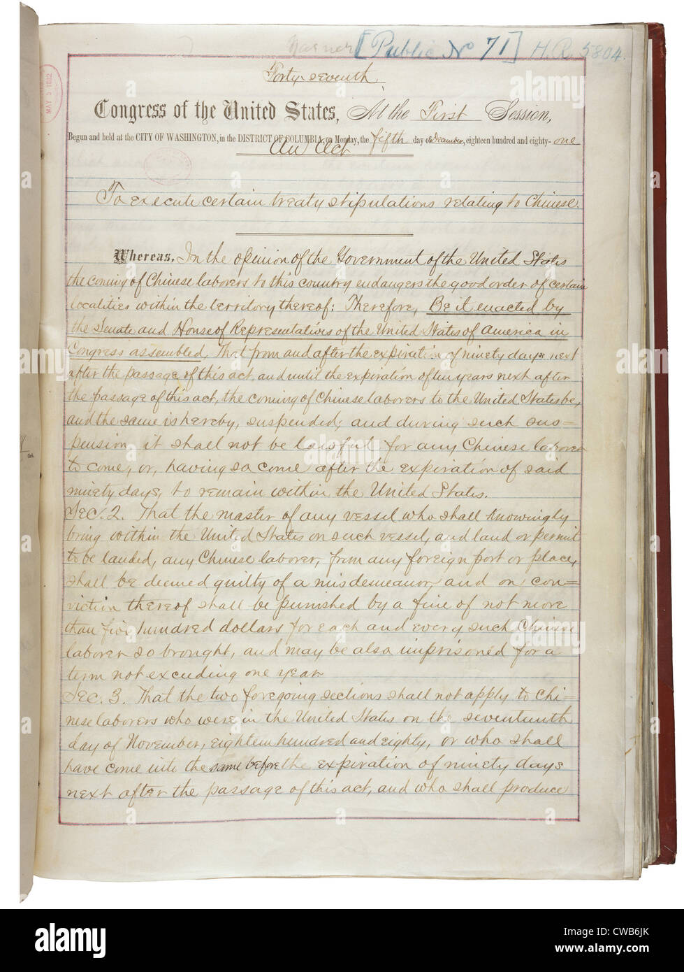 Chinese Exclusion Act 1882 Document