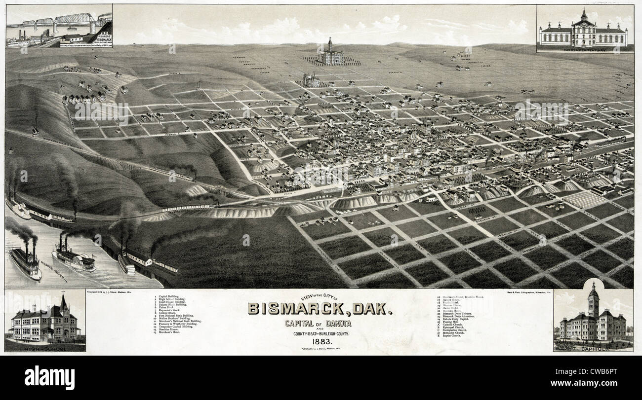 Bismarck, North Dakota, the capital of the Dakota Territory. color ...