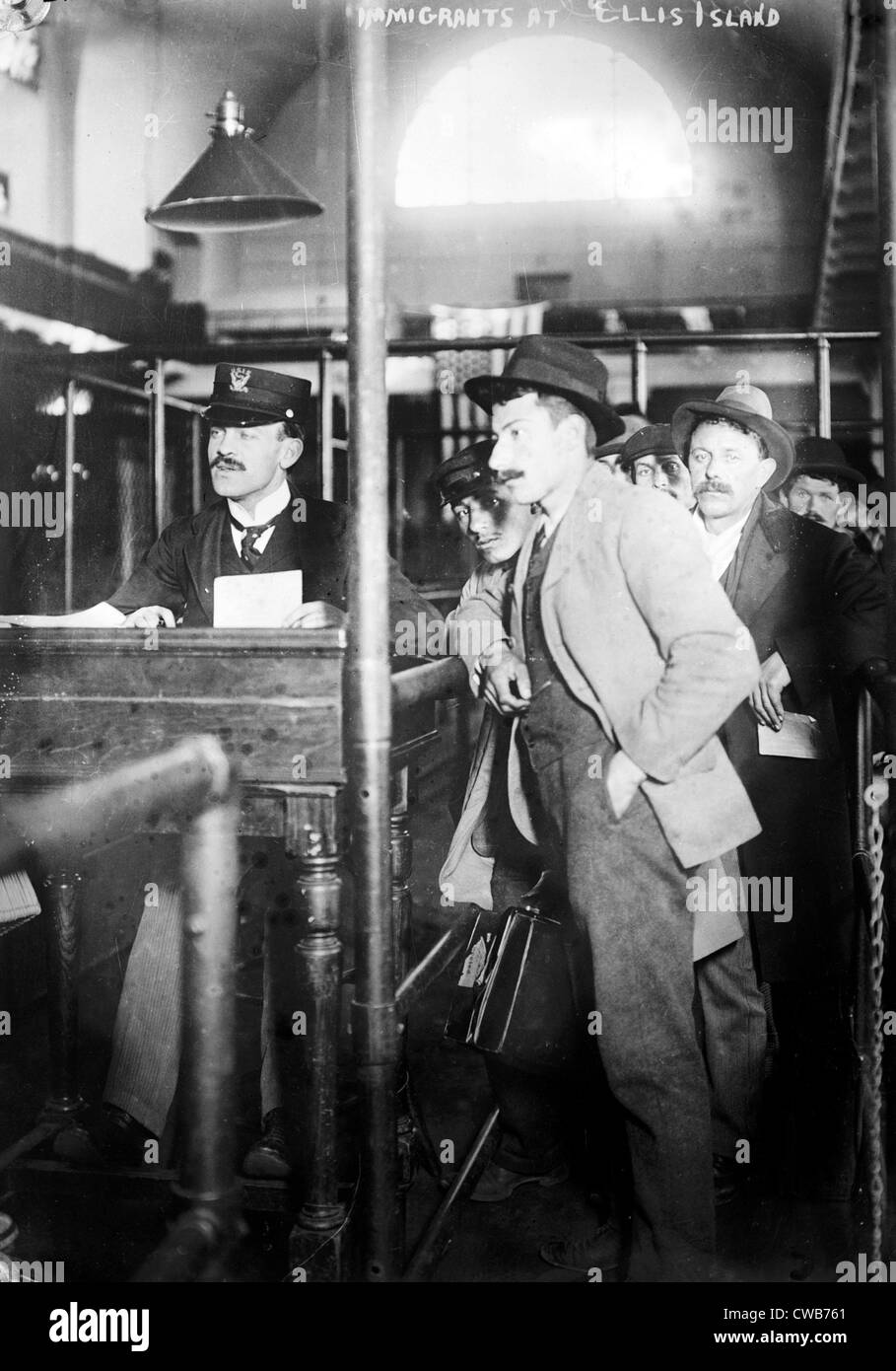 Immigration. Male European immigrants arriving at Ellis Island, ca ...
