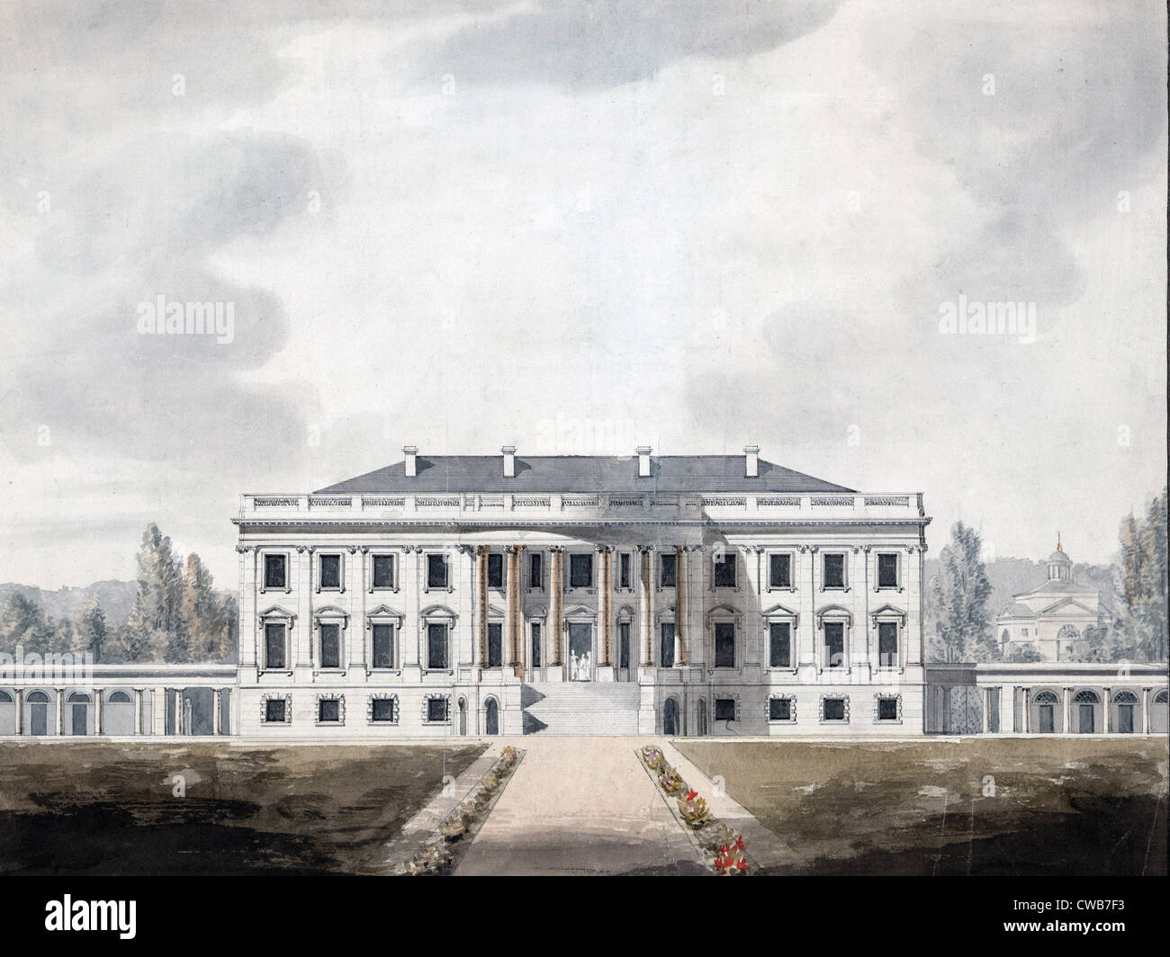 The White House. View of the South Portico as proposed by Latrobe ...