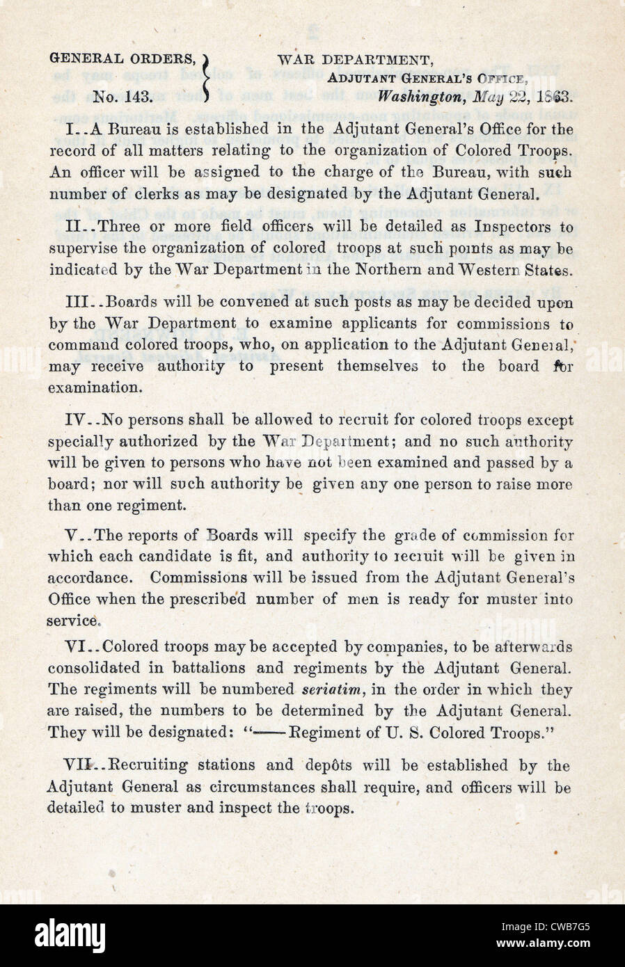 The Civil War. The US War Department General Order 143: Creation of the ...