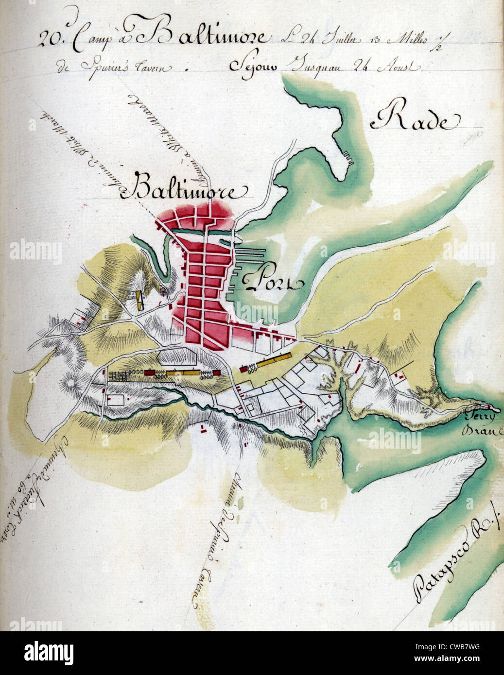 Map of Baltimore. Drawn by du Chesnoy for Lafayette. 1778 Stock Photo ...