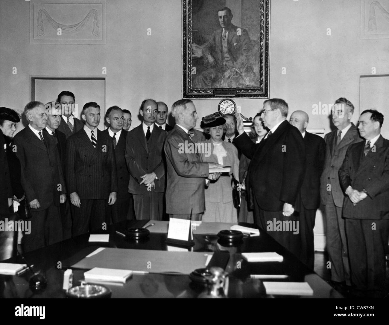 Chief Justice Harlan F. Stone administering the oath of office to Harry ...