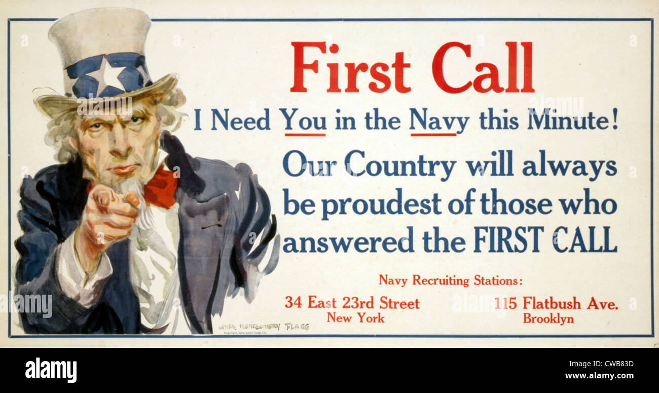 Uncle Sam, 'First Call' US Navy recruiting poster by James Montgomery ...
