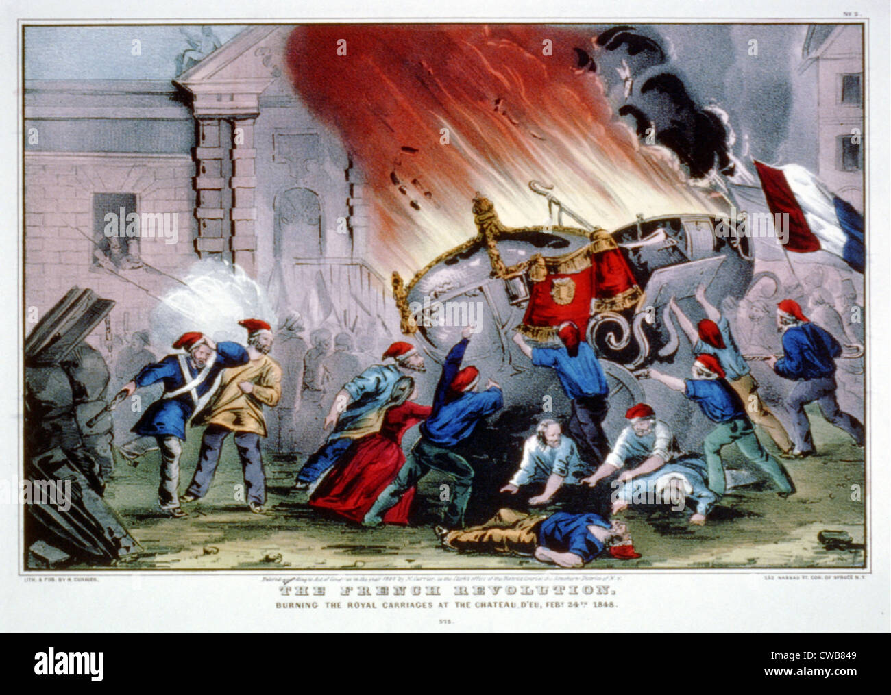1848, The French revolution: burning the royal carriages at the Chateau ...