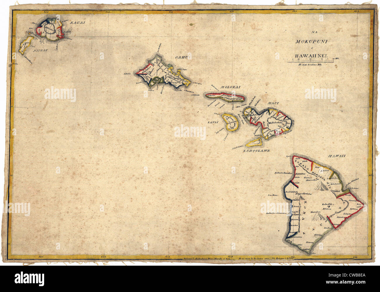 Hawaii. Map of the Hawaiian islands, 1837 Stock Photo - Alamy