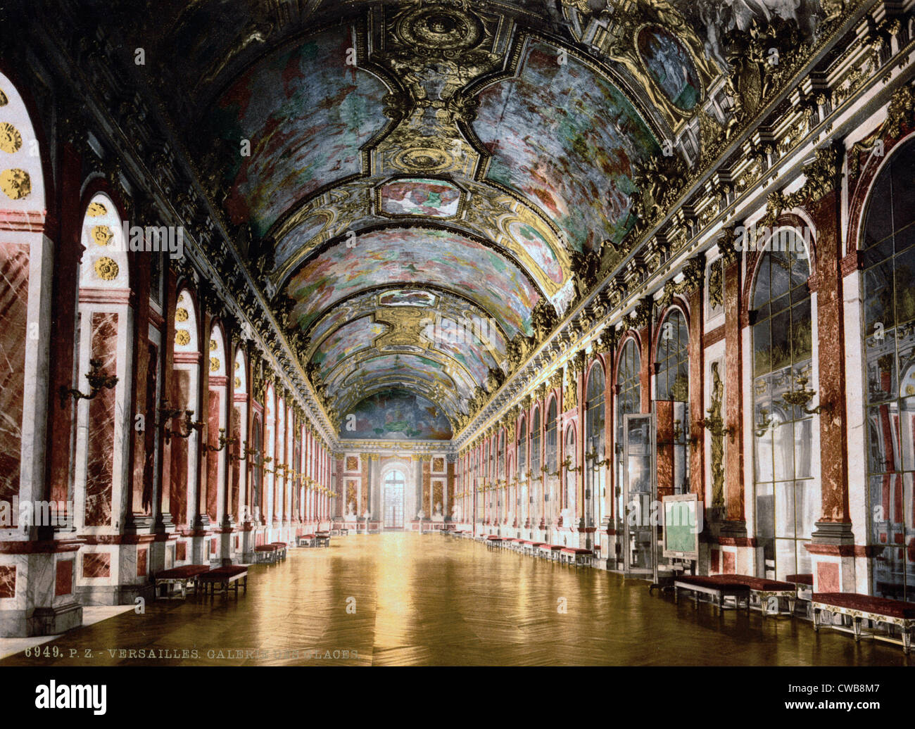 World War I. Gallery of Mirrors, Palace of Versailles, France. The room ...