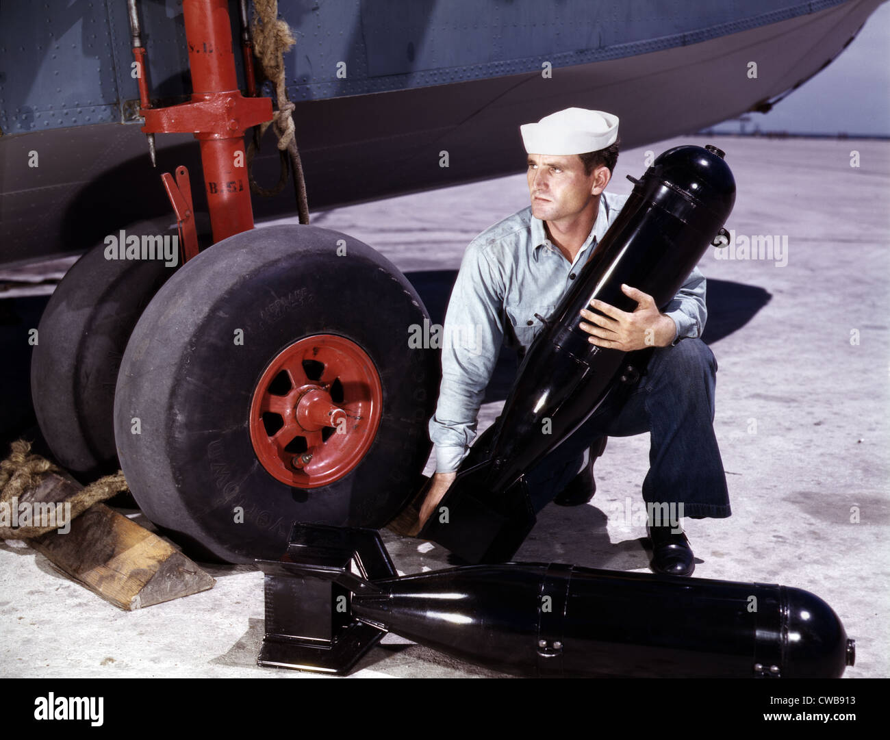 US Navy, loading bombs at the Naval Air Base, Corpus Christi, Texas ...