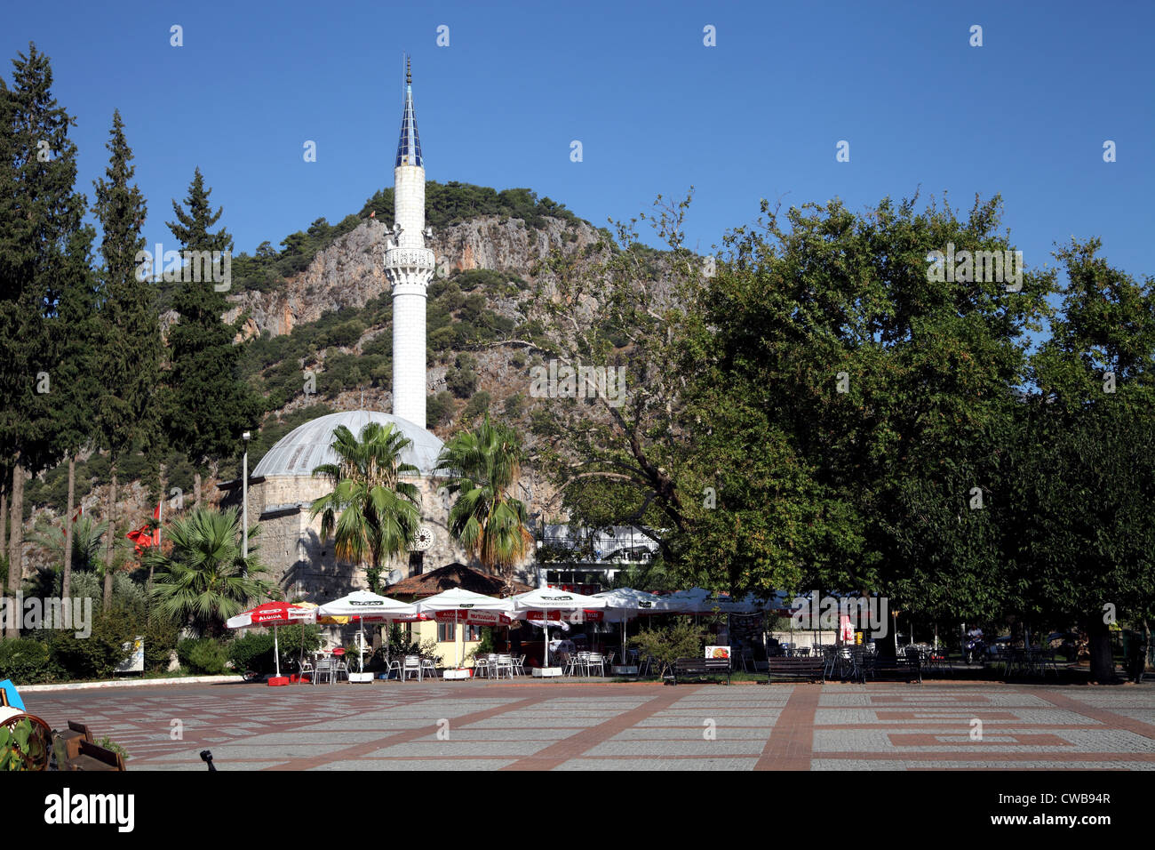 Landscape view of mosque in the main square, Dalyan Turkey Stock Photo ...