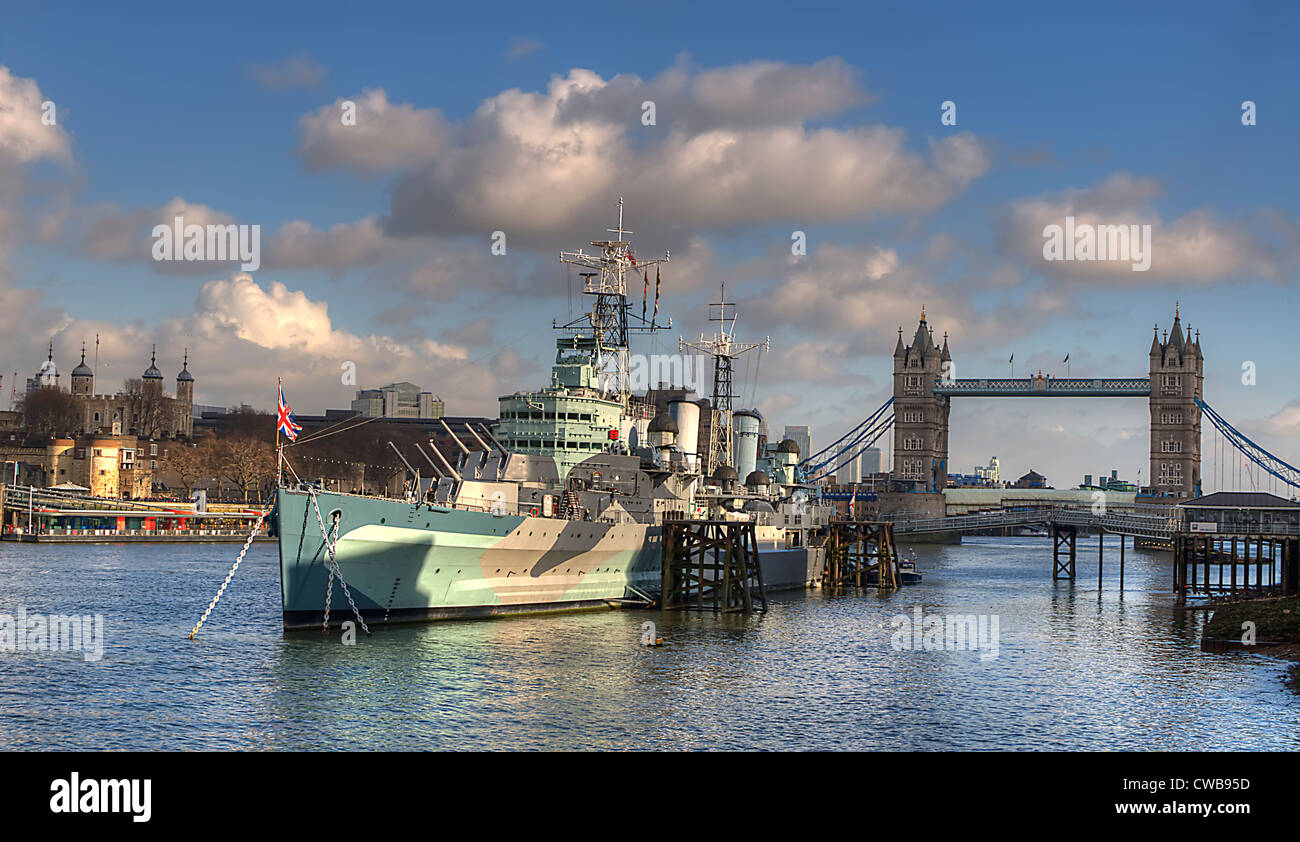 HMS Belfast and Tower Bridge London Stock Photo - Alamy