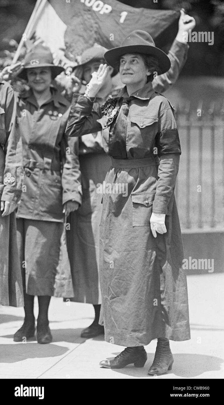 Juliette Gordon Low, founder of the Girl Scouts of the USA, salutes ...