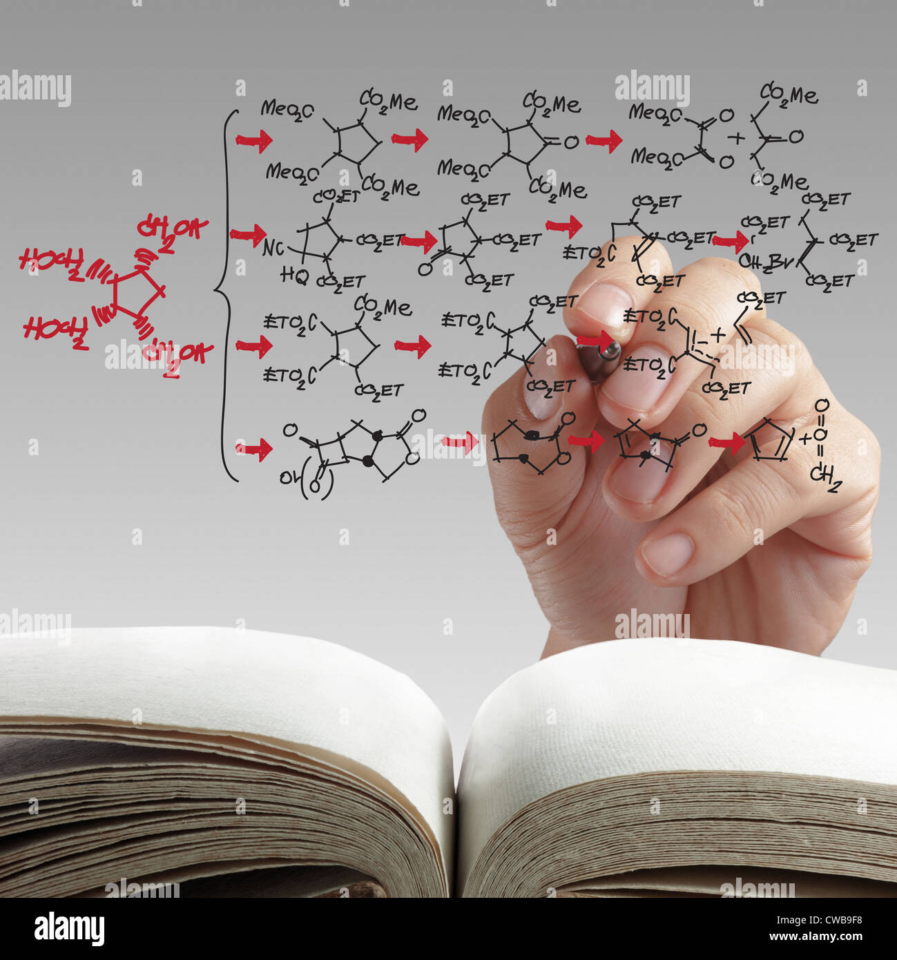 hand drawing molecule structure on white background Stock Photo - Alamy