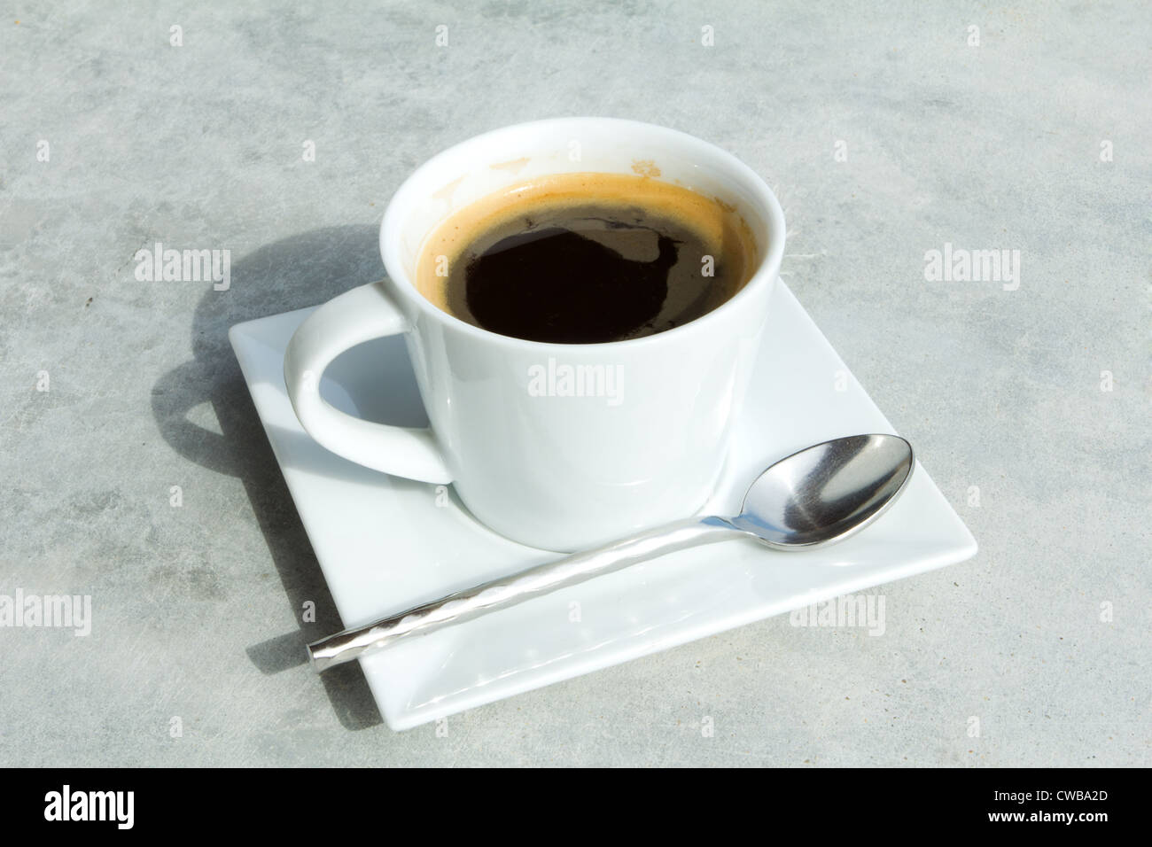 Cup of black coffee on Vintage or grungy white background of natural ...