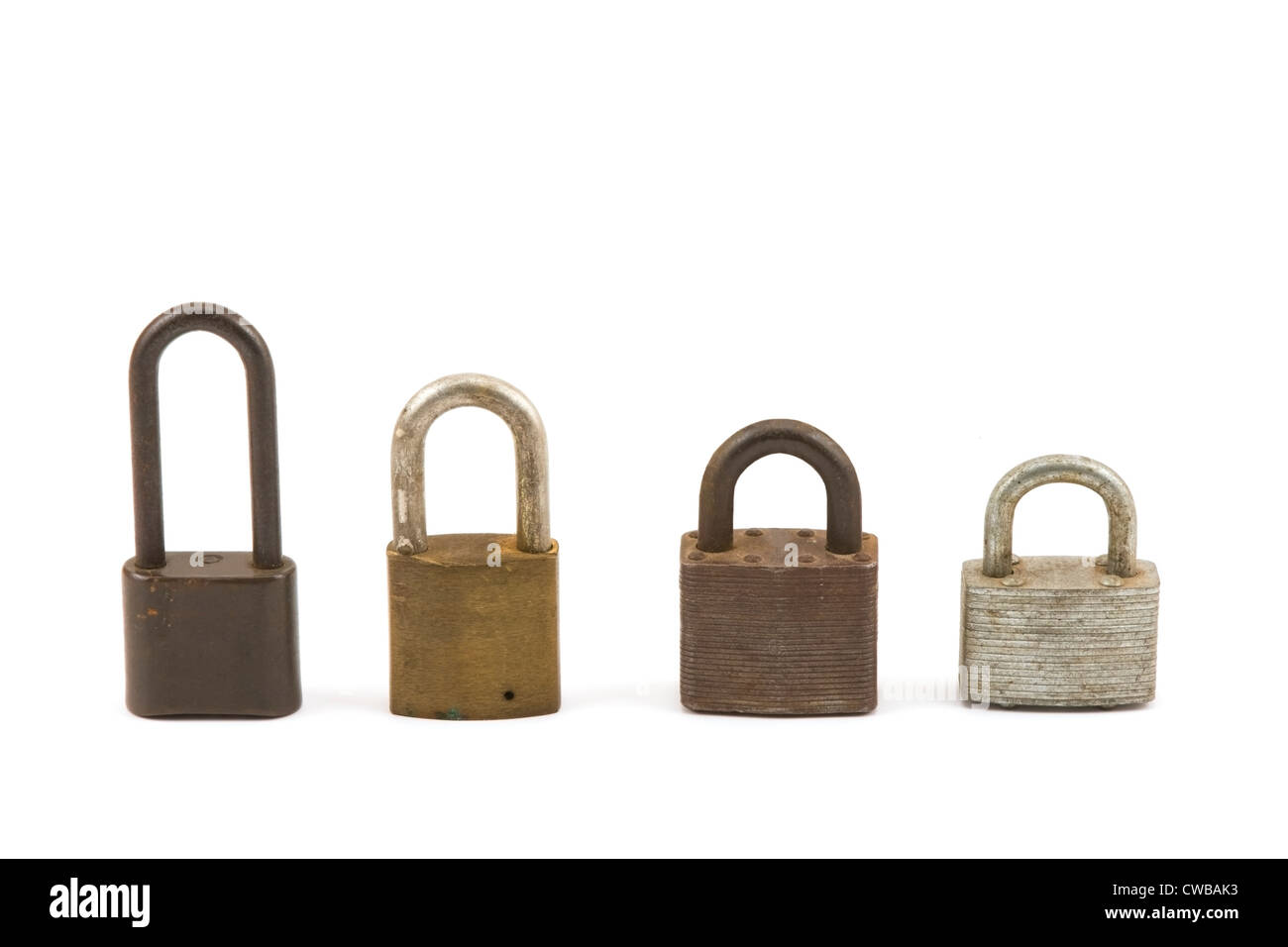 Four Padlocks isolated on white background Stock Photo - Alamy