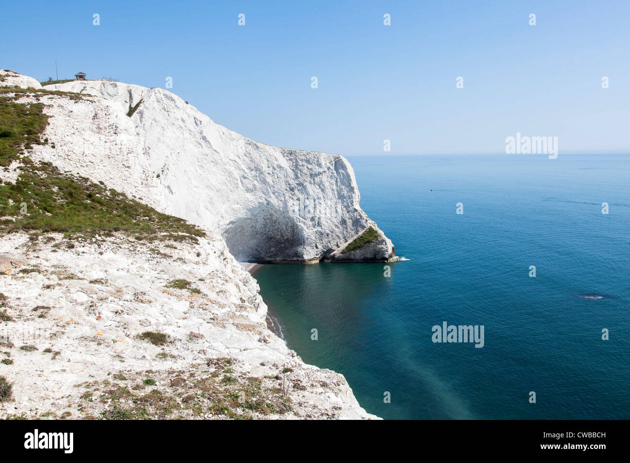 Steep white chalk cliffs near The Needles, Isle of Wight, England, UK ...