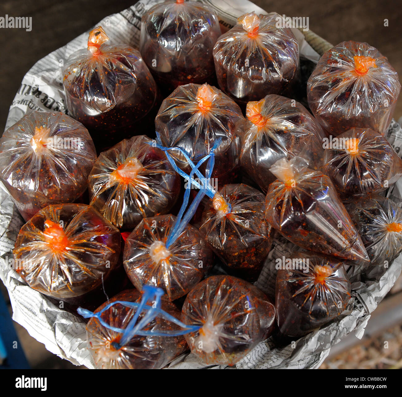 chilli paste in plastic bags, usual ingredient in thai cooking , thai ...