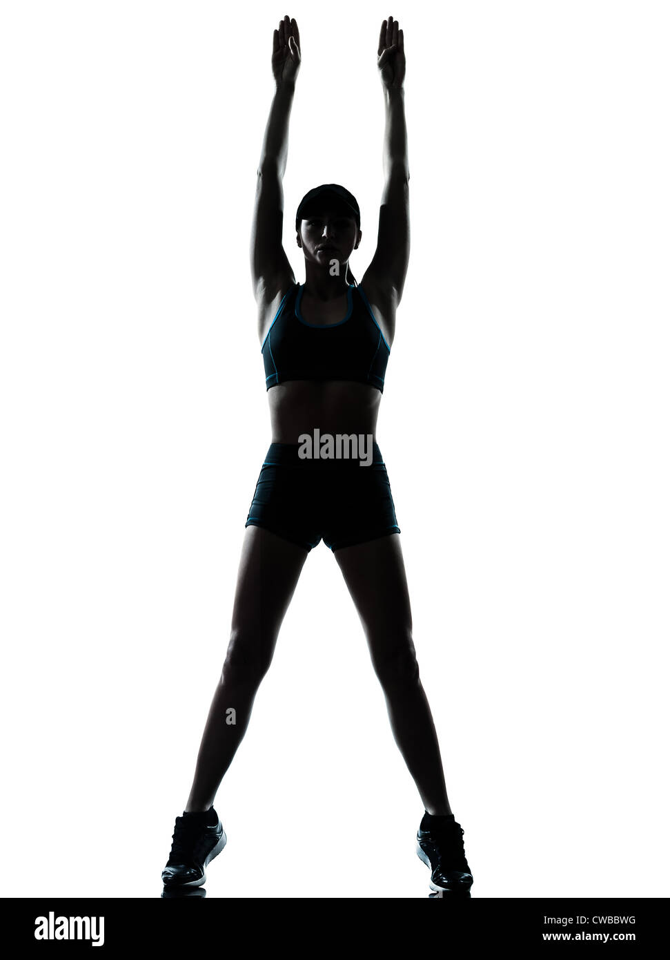 one caucasian woman runner jogger in silhouette studio isolated on ...