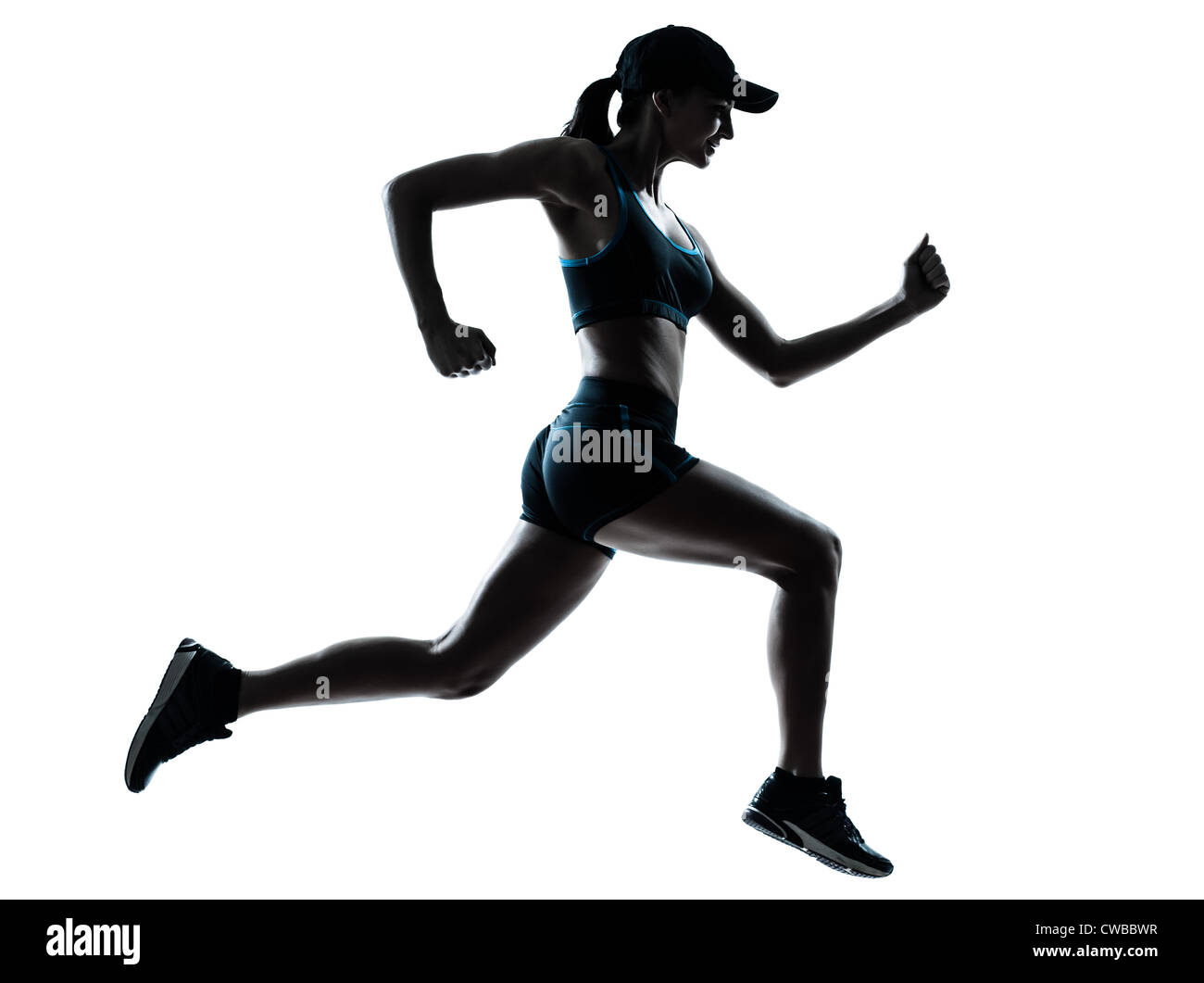 one caucasian woman runner jogger in silhouette studio isolated on ...