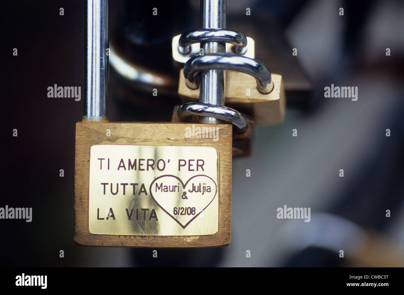 Love padlocks attached to the "Bridge of Love" in Arcadia Park, Riga ...