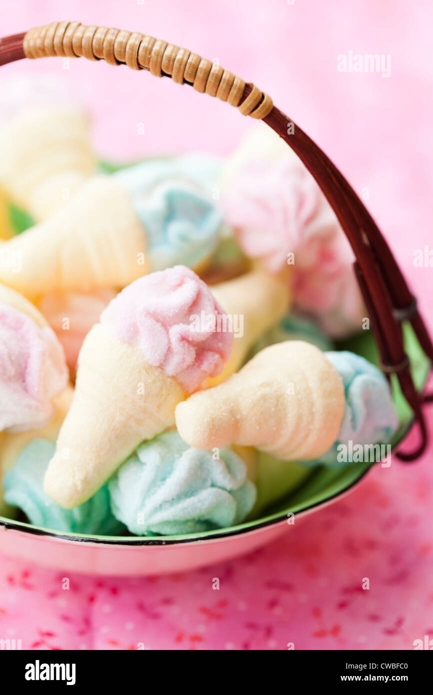 Close-up of delicious ice cream shape marshmallow candy in a bowl Stock ...