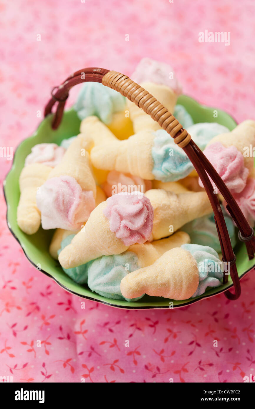 Close-up of delicious ice cream shape marshmallow candy in a bowl Stock ...