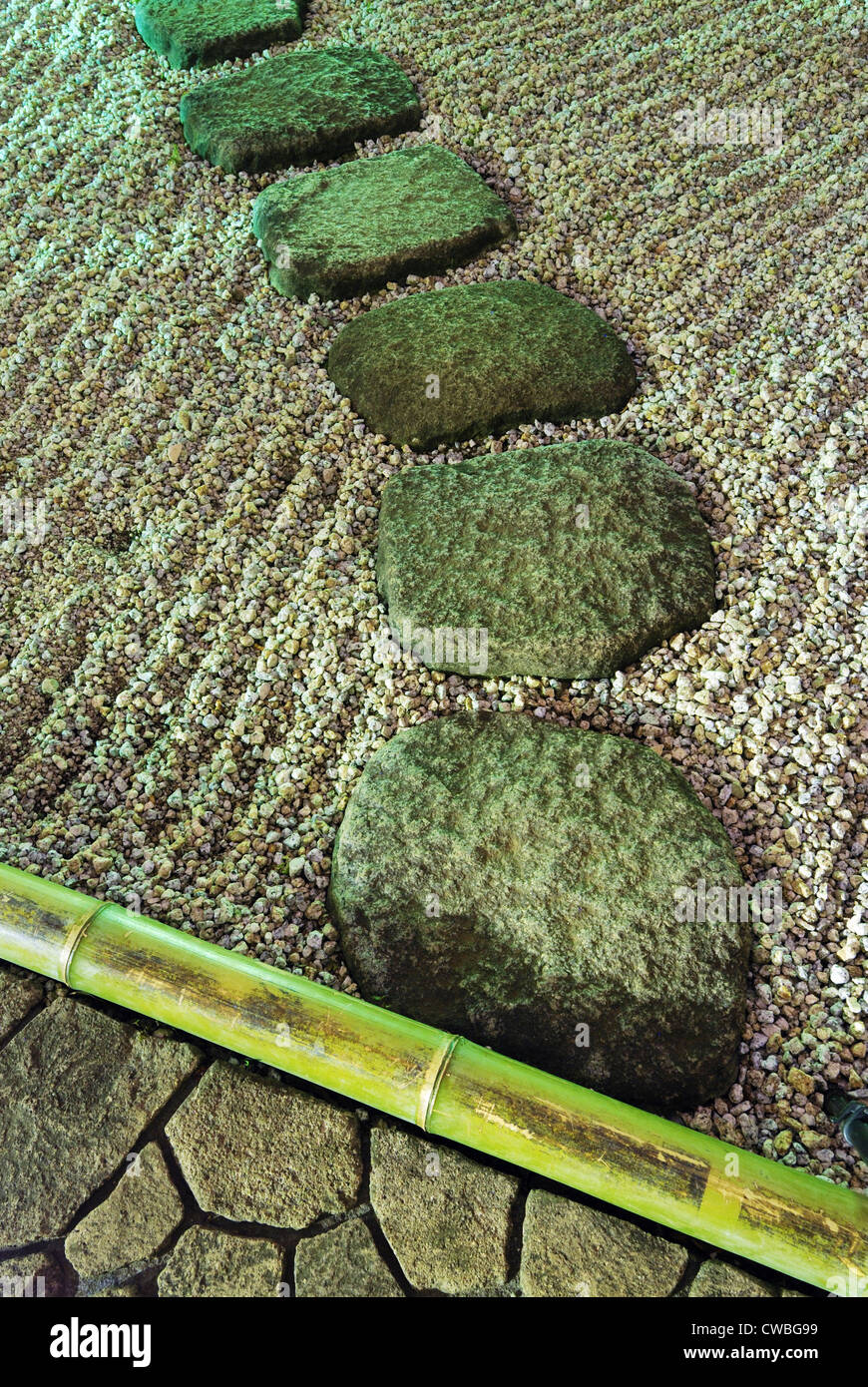 stone way elements in zen garden under vivid night illumination with ...