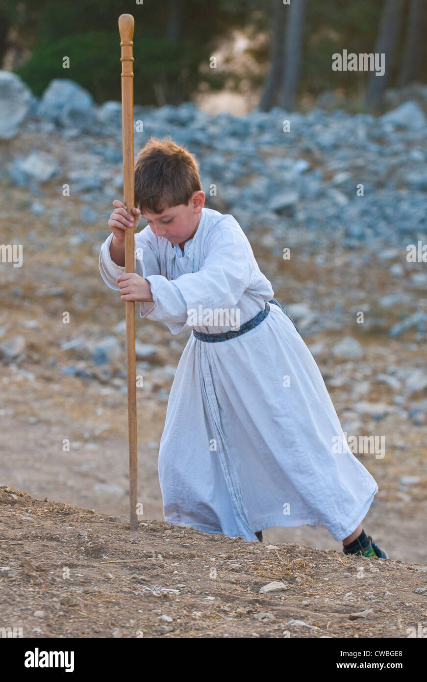 Young Member of the ancient Samaritan community during the holy day of ...