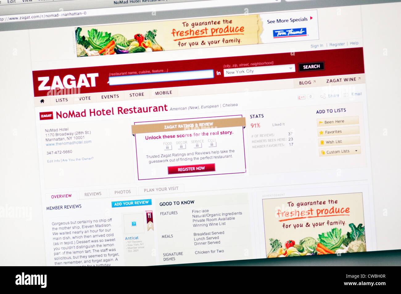 Zagat website - restaurant guide ratings and reviews Stock Photo - Alamy