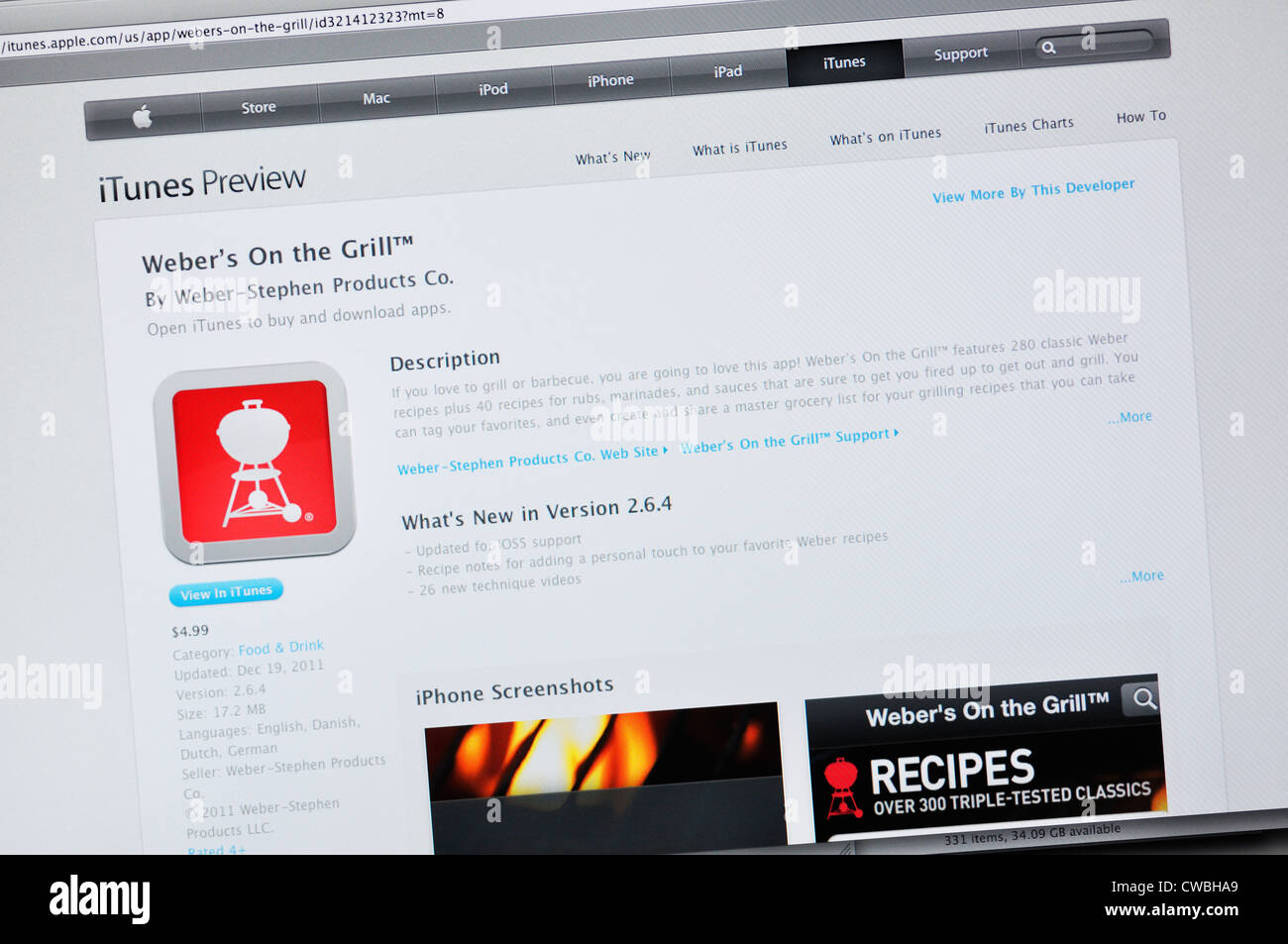 Weber's on the Grill app website Stock Photo - Alamy
