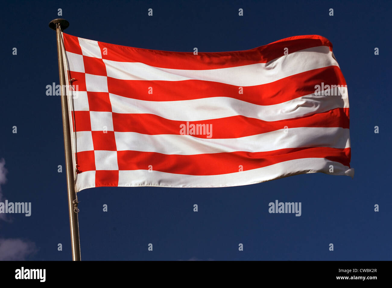 Symbol photo, flag of the state of Bremen in the wind Stock Photo - Alamy