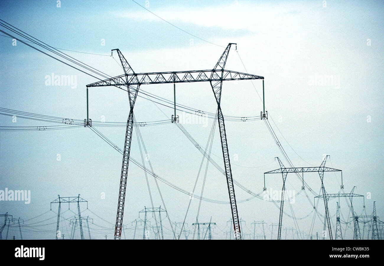 Power poles, Seimeni, Romania Stock Photo - Alamy
