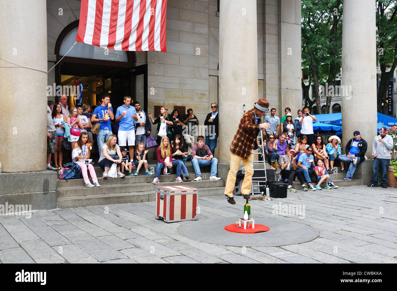Clown performance at Quincy Market, Boston, Massachusetts, USA Stock ...