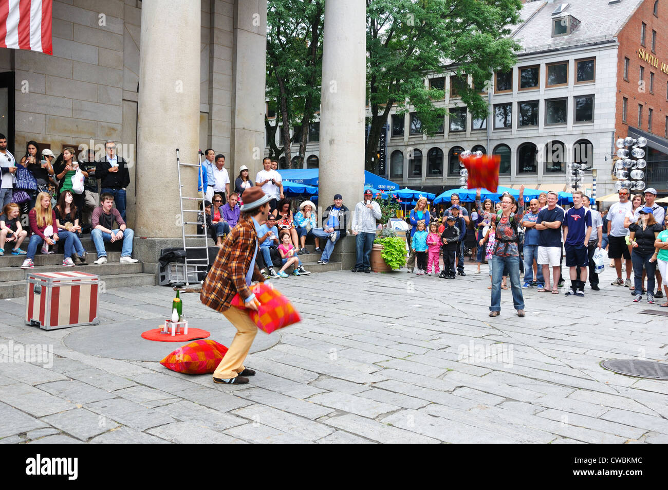 Clown performance at Quincy Market, Boston, Massachusetts, USA Stock ...