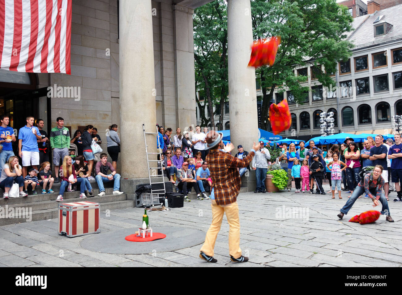 Clown performance at Quincy Market, Boston, Massachusetts, USA Stock ...
