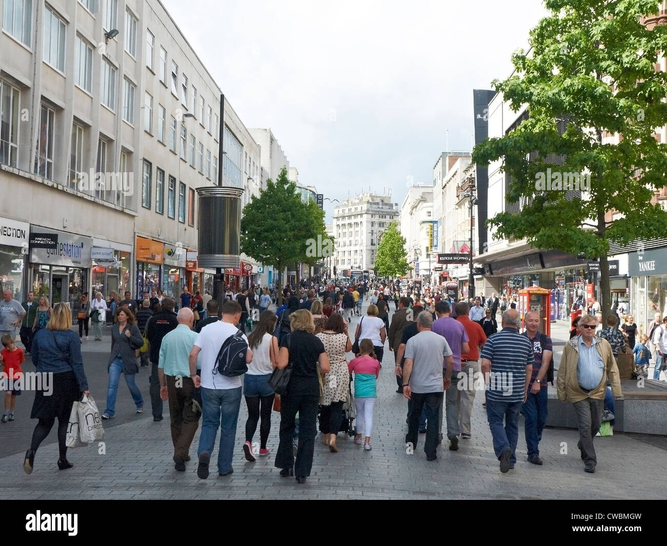 Crowd crowded busy pedestrian summer city england merseyside people ...