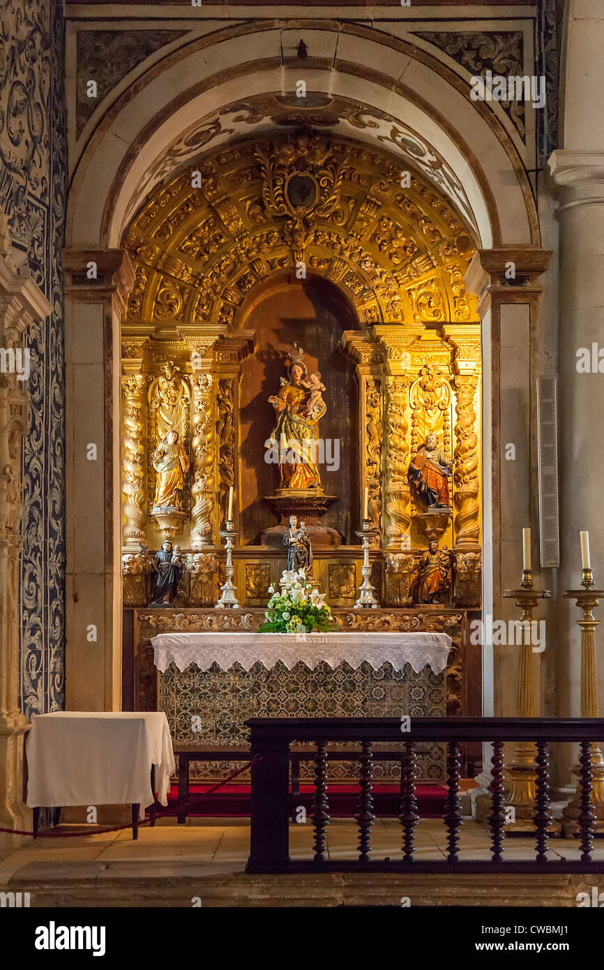 Baroque altar of the Medieval Santa Maria Church. Obidos, Portugal ...