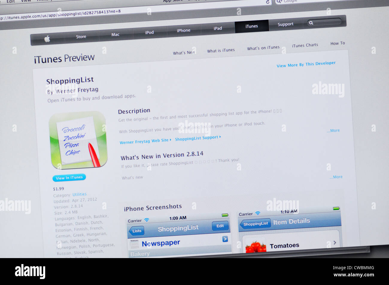 Shoppinglist app website Stock Photo - Alamy