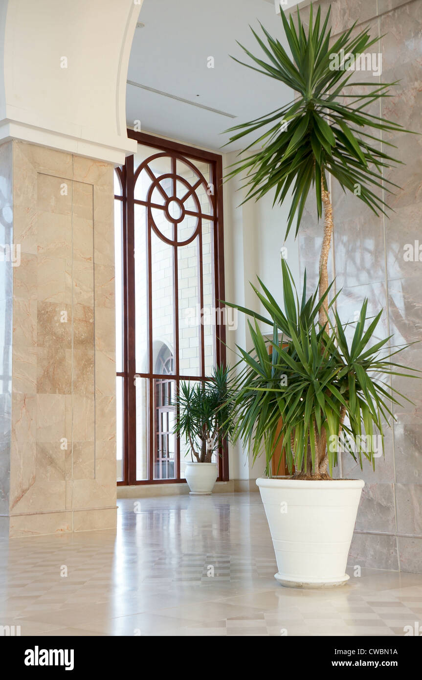 Interior of a luxury building with polished floor and big windows Stock ...