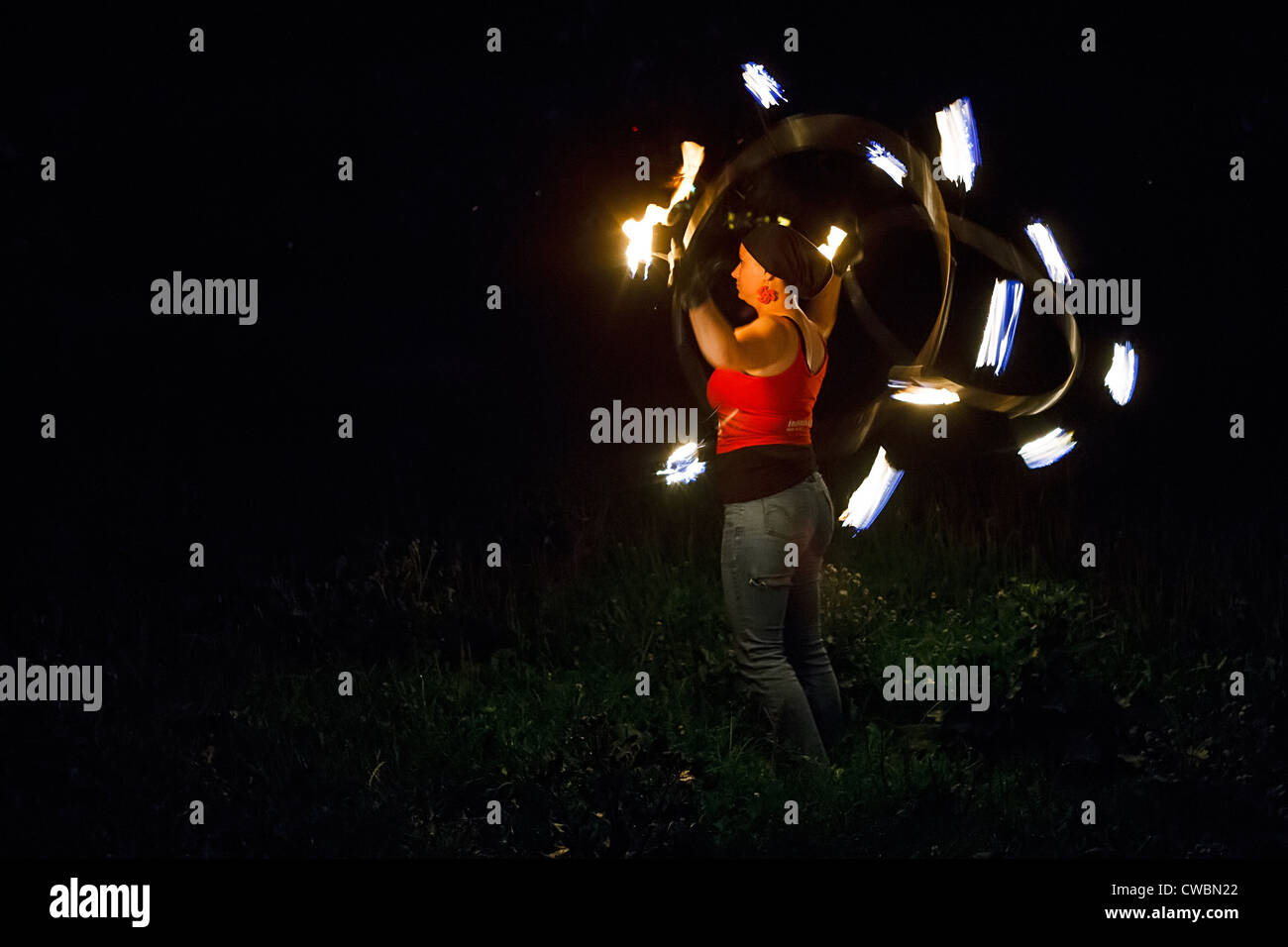 Fireshow artists showing skills monthly periodical Tribo Fuego outdoor ...