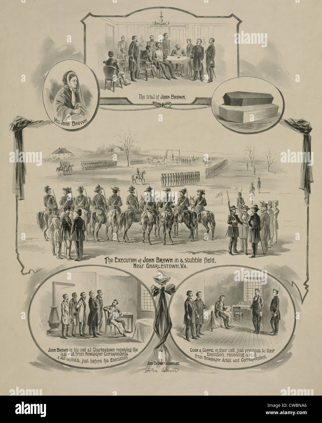 Commemorative print depicting the trial and execution of militant ...