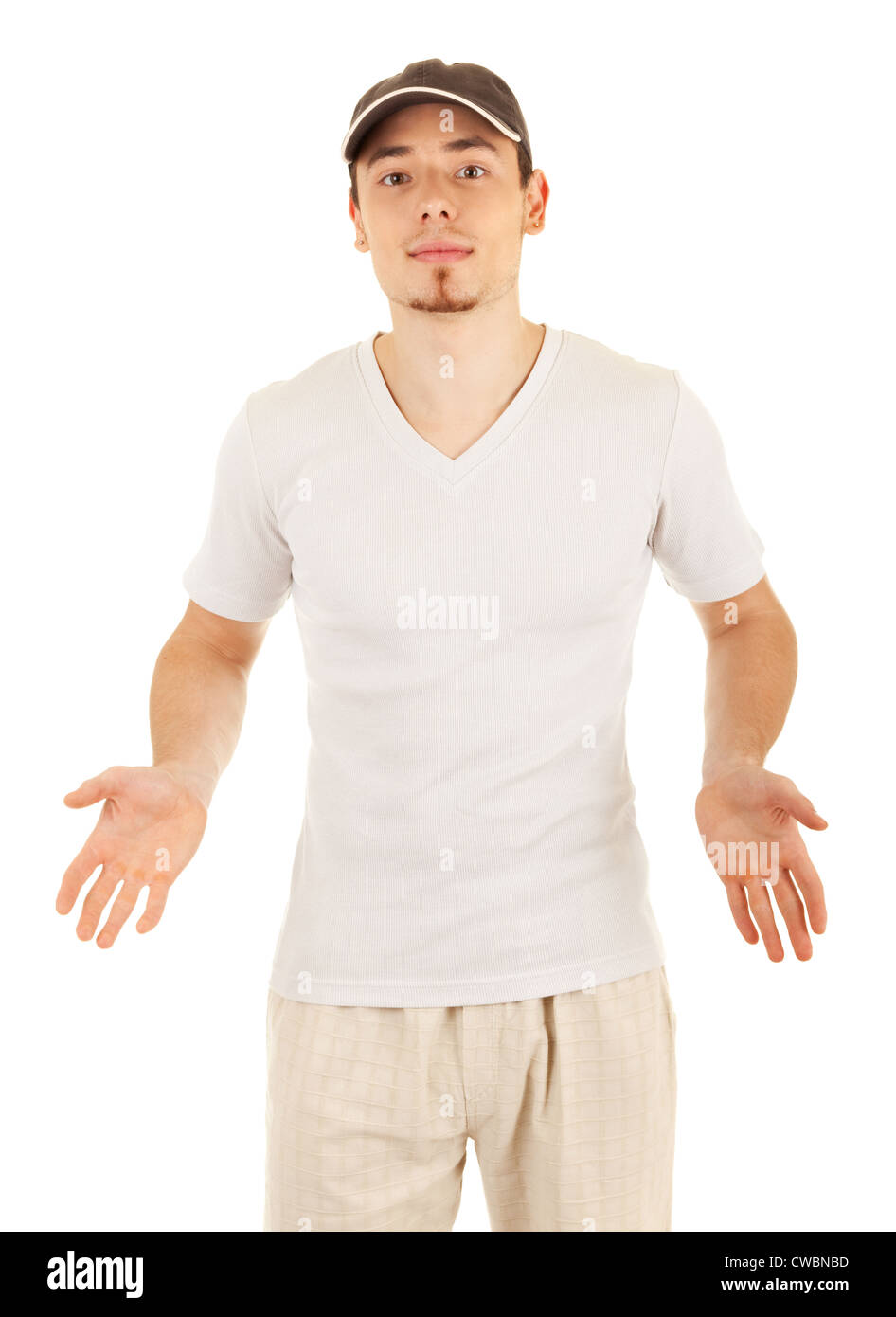 Confused young casual man isolated on white background Stock Photo - Alamy