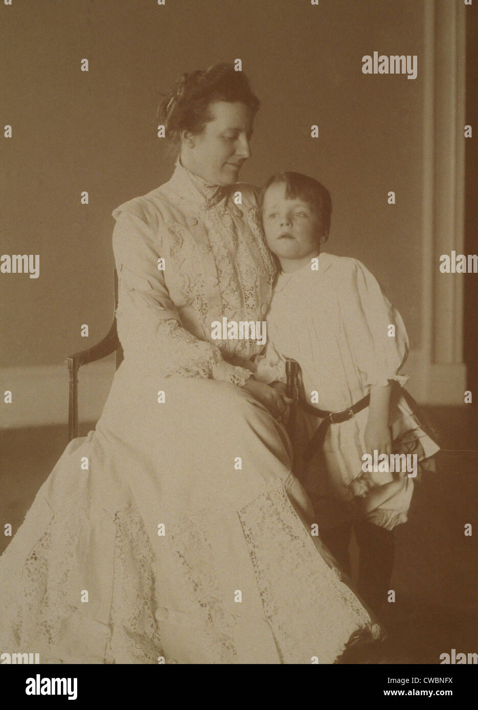 First Lady Edith Roosevelt, with youngest son, Quentin, in a 1903 ...