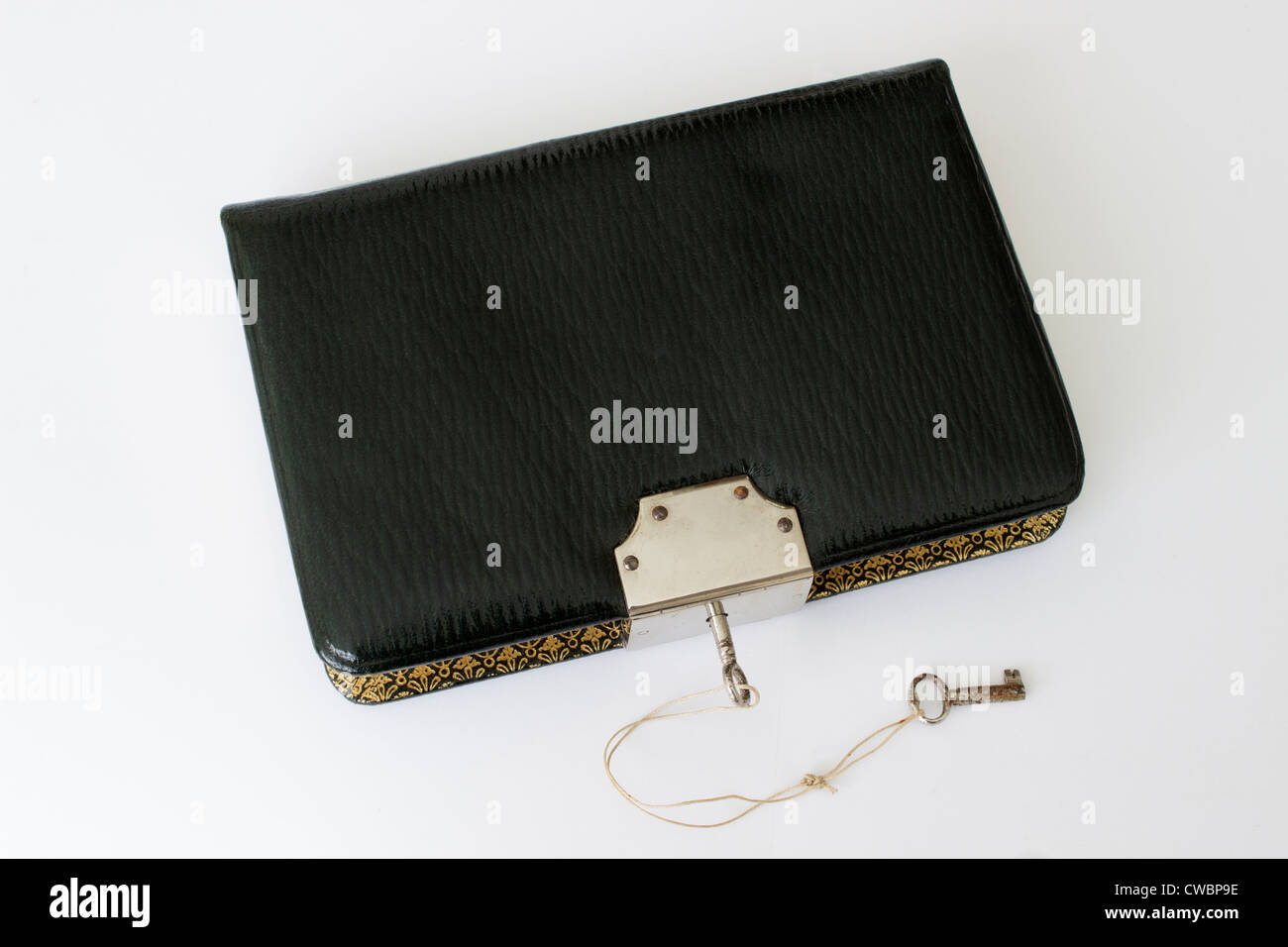 Vintage leather bound lockable diary with key Stock Photo - Alamy