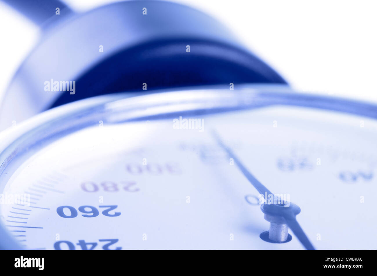 Medical manometer closeup with selective focus on 260 figure as concept ...