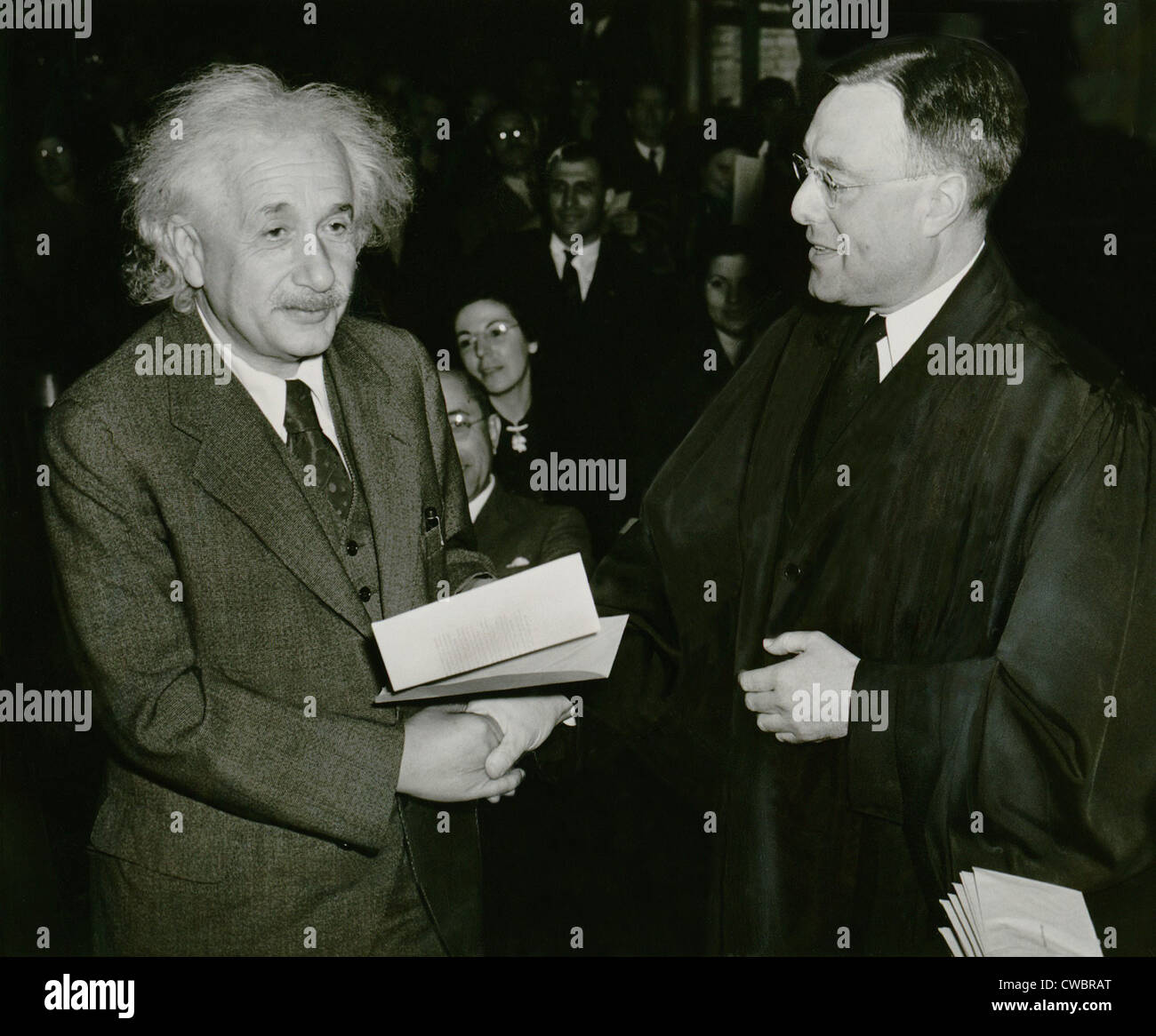 Albert Einstein (1879-1955), receiving his certificate of American ...