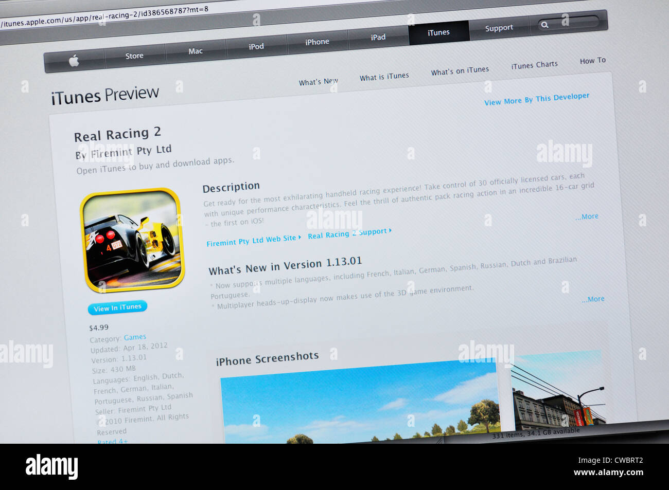 Real Racing app website - realistic racing experience Stock Photo - Alamy