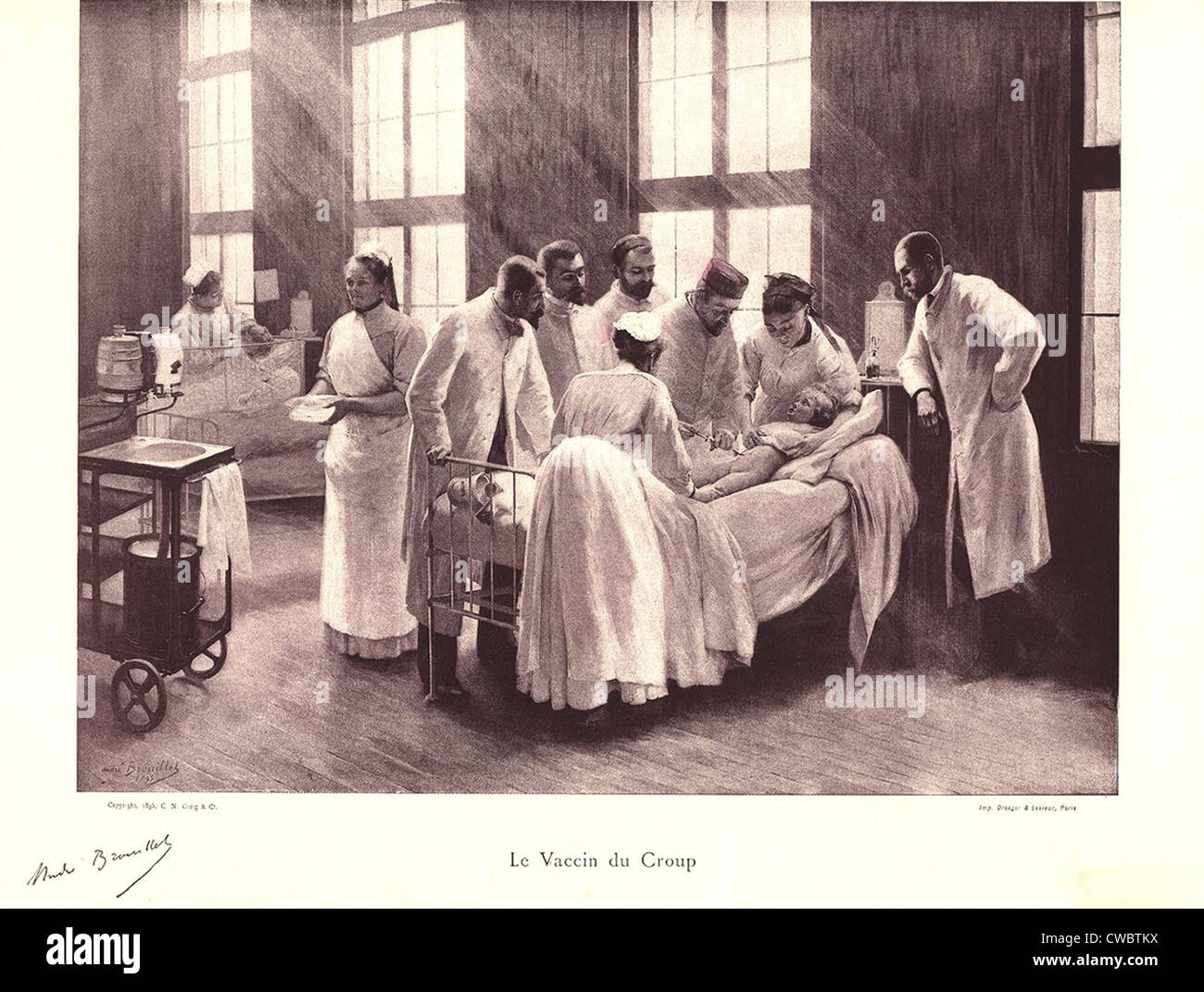 Croup vaccination. Doctor administers a croup vaccination into the ...