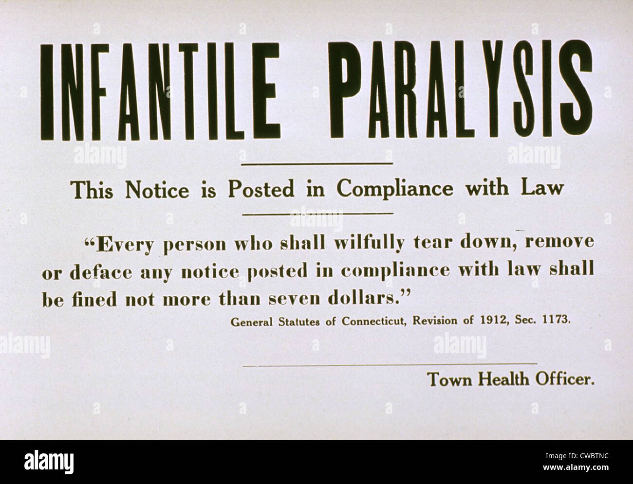 Early 20th century quarantine sign for the contagious disease infantile ...