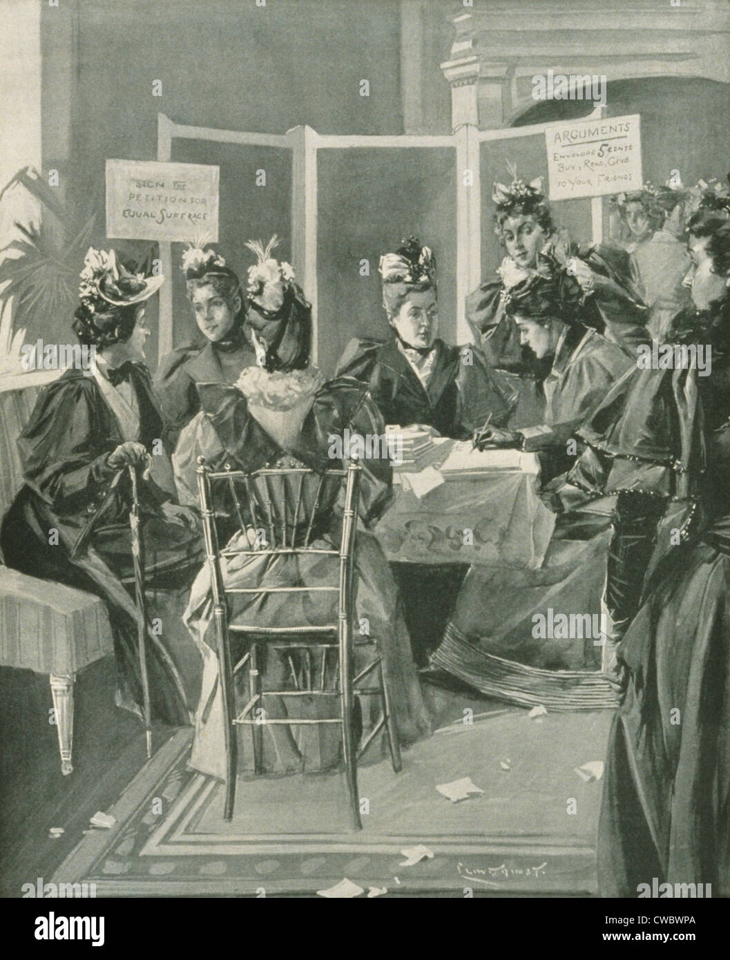 Society women gather signatures on a petition for woman's suffrage in ...